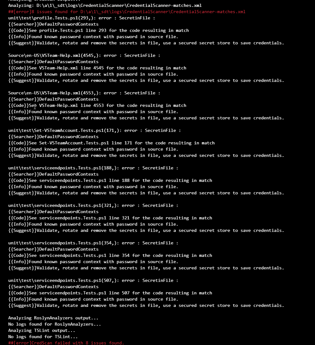 [Improvement] Improve Pipelines with CredScan · Issue #185 · MethodsAndPractices/vsteam · GitHub