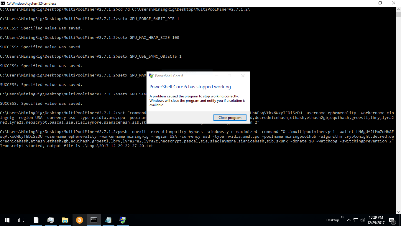 PowerShell Core 6 has stopped working · Issue #869 · MultiPoolMiner/MultiPoolMiner · GitHub