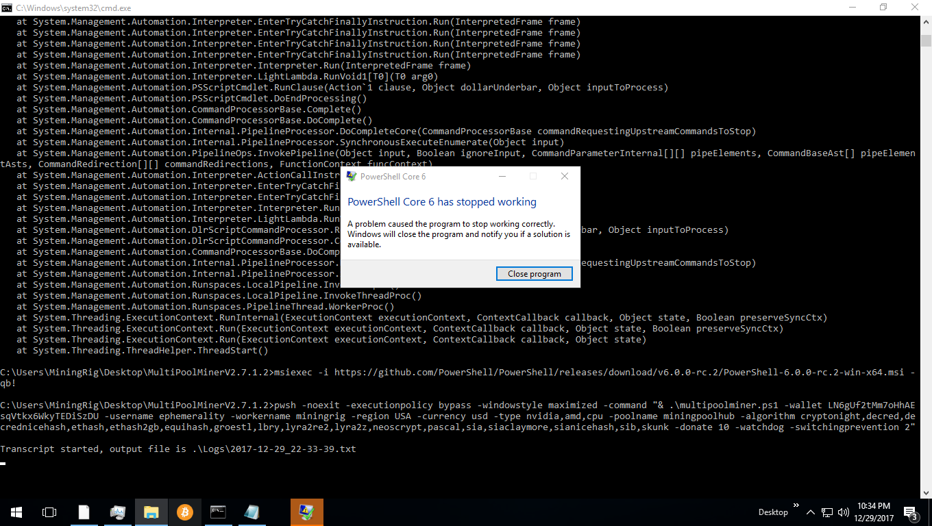 PowerShell Core 6 has stopped working · Issue #869 · MultiPoolMiner/MultiPoolMiner · GitHub