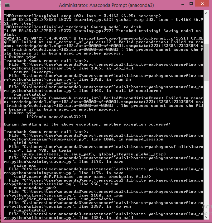 FailedPreconditionError (see above for traceback): Failed to rename: to ...