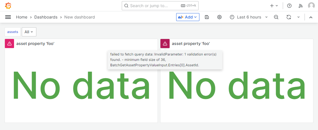 Failed to fetch query data when a template variable of assets was selected as multiple items or ...
