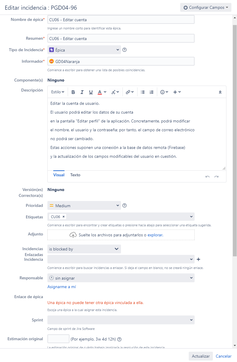 Informe Jira Señor Naranja (Álvaro Otero Pizarro) - UniExtremadura/proyecto-gps-asee-2022-23 ...