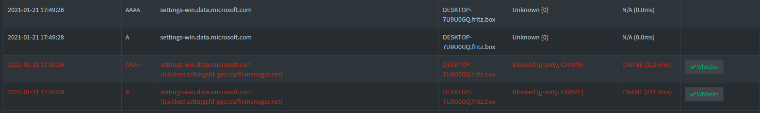 Since Update to Pi-hole v5.2.4 Web Interface v5.3.1 FTL v5.5.1 I have a lot of Unknown (0 ...