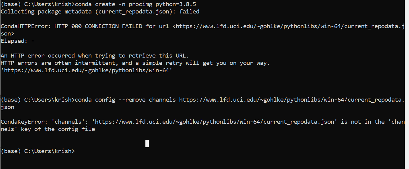 (base) C:\Users\krish>conda create -n myenv python=3.6 Collecting package metadata (current ...