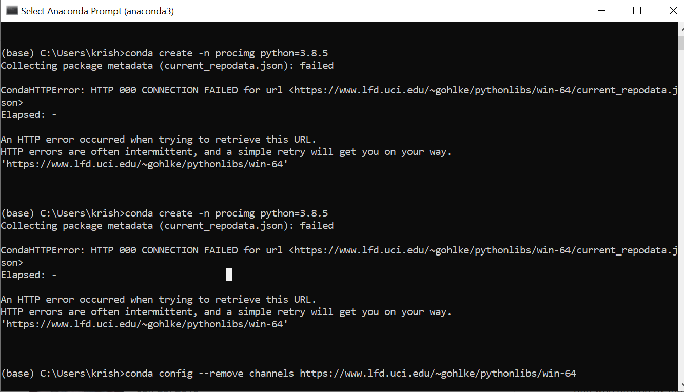 (base) C:\Users\krish>conda create -n myenv python=3.6 Collecting package metadata (current ...