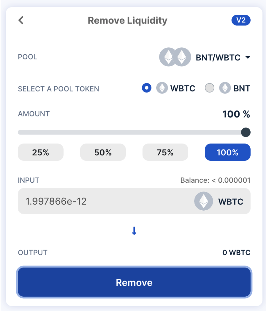 Remove all liquidity for small numbers · Issue #3 · bancorprotocol/webapp · GitHub
