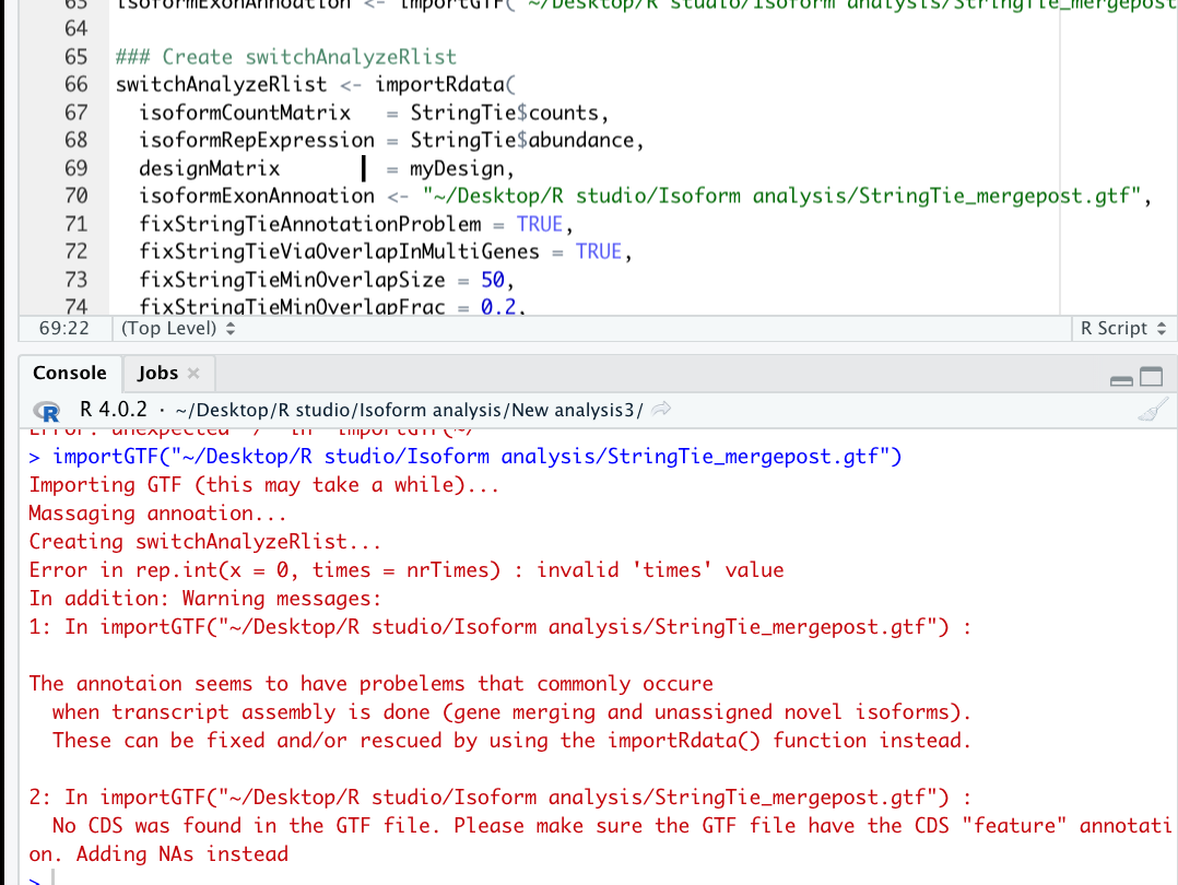 Step 2 problem · Issue #139 · kvittingseerup/IsoformSwitchAnalyzeR · GitHub