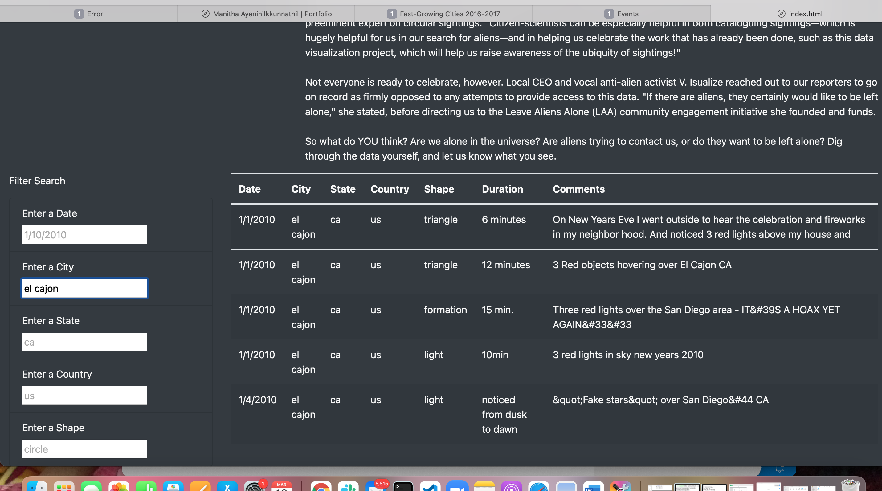 GitHub - manithamanoj/UFOs: Use Javascript,HTML, and CSS to create a custom webpage that ...