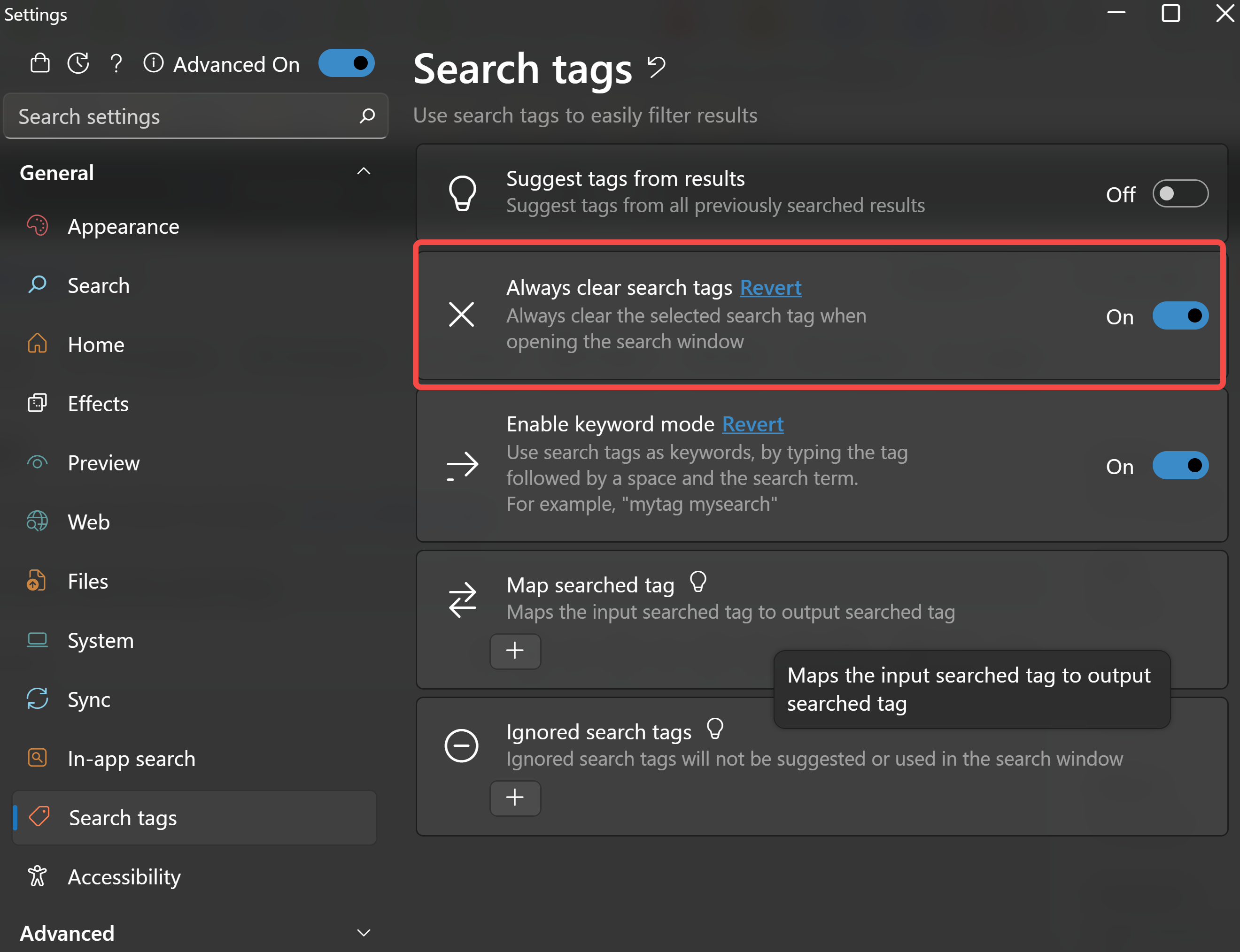 In-app search don't clear the search tags · Issue #601 · adirh3/Fluent-Search · GitHub