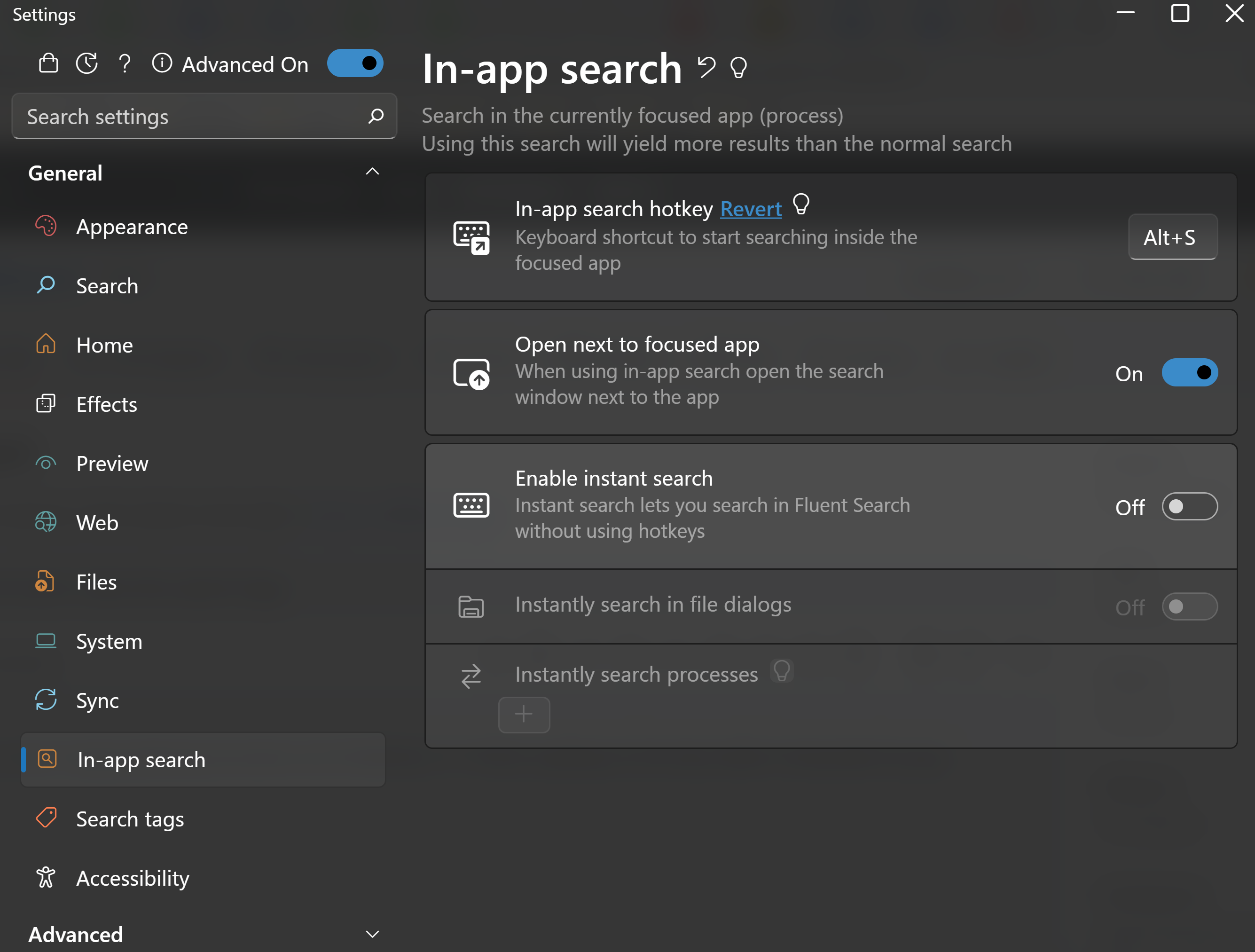In-app search don't clear the search tags · Issue #601 · adirh3/Fluent-Search · GitHub
