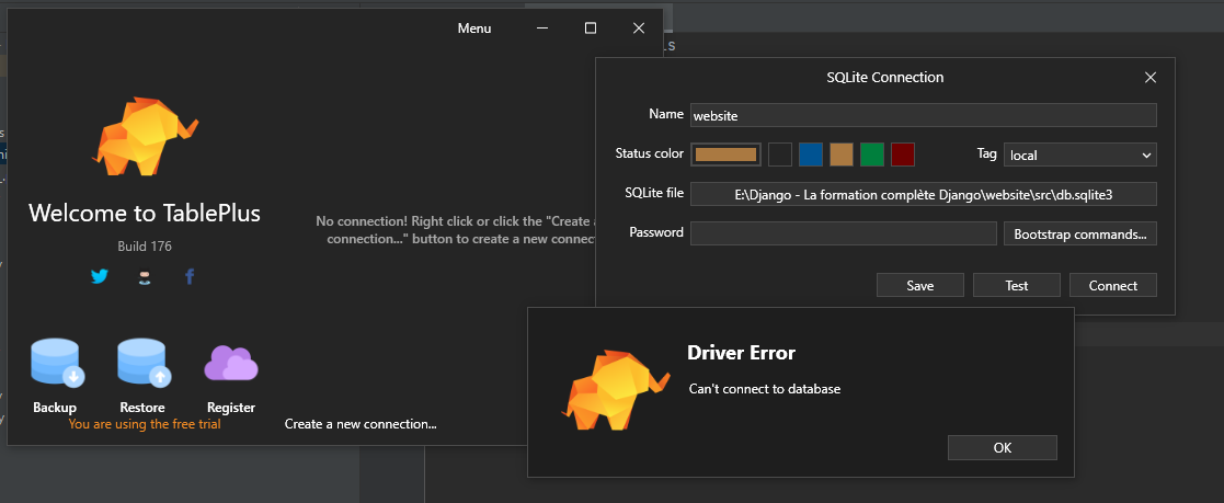 Driver Error with SQLite files, but the real problem is space caracters... · Issue #438 ...