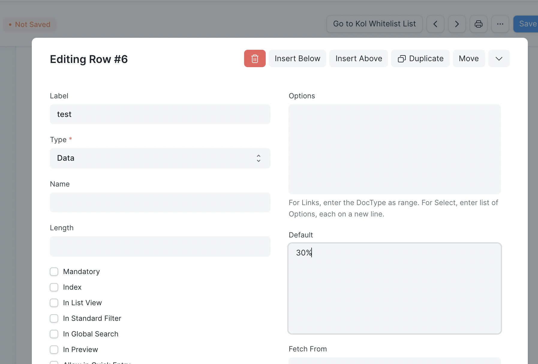 Doctype list into detail page, if you set Data type default value ...