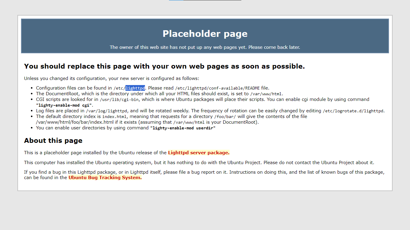 lighttpd Placeholder page issue · Issue #5450 · pi-hole/pi-hole · GitHub