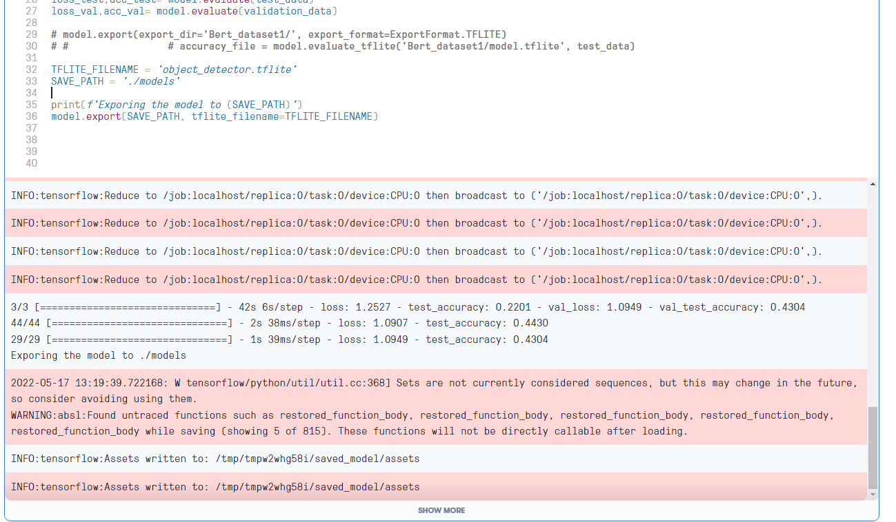 Bert ModelSpec Export to TFLITE does not work · Issue #56110 · tensorflow/tensorflow · GitHub