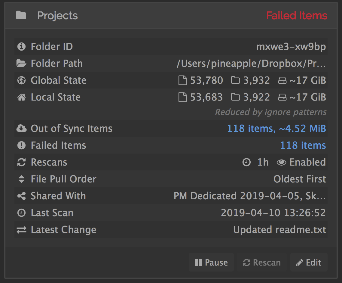 Syncthing gets stuck in a high CPU "Failed Files" state - Possibly a symlink issue? · Issue ...