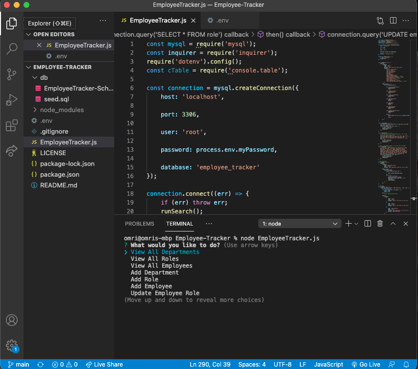 GitHub - Omrironen4/Employee-Tracker: In this application I created an ...