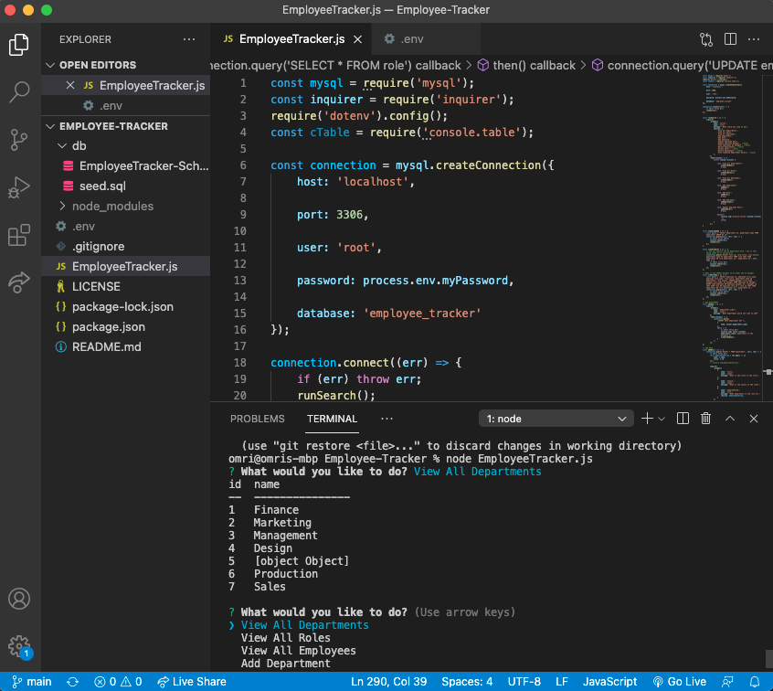 GitHub - Omrironen4/Employee-Tracker: In this application I created an application that builds ...