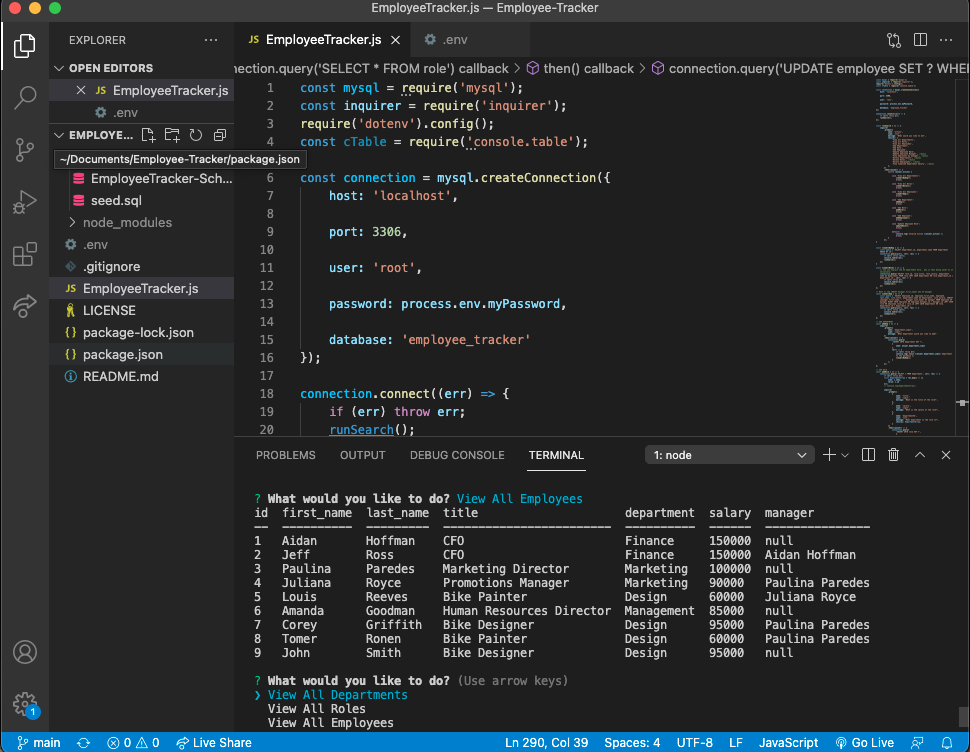 GitHub - Omrironen4/Employee-Tracker: In this application I created an application that builds ...