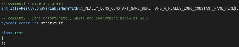 Syntax Coloring Stops working if 2d array is hit that is split across ...