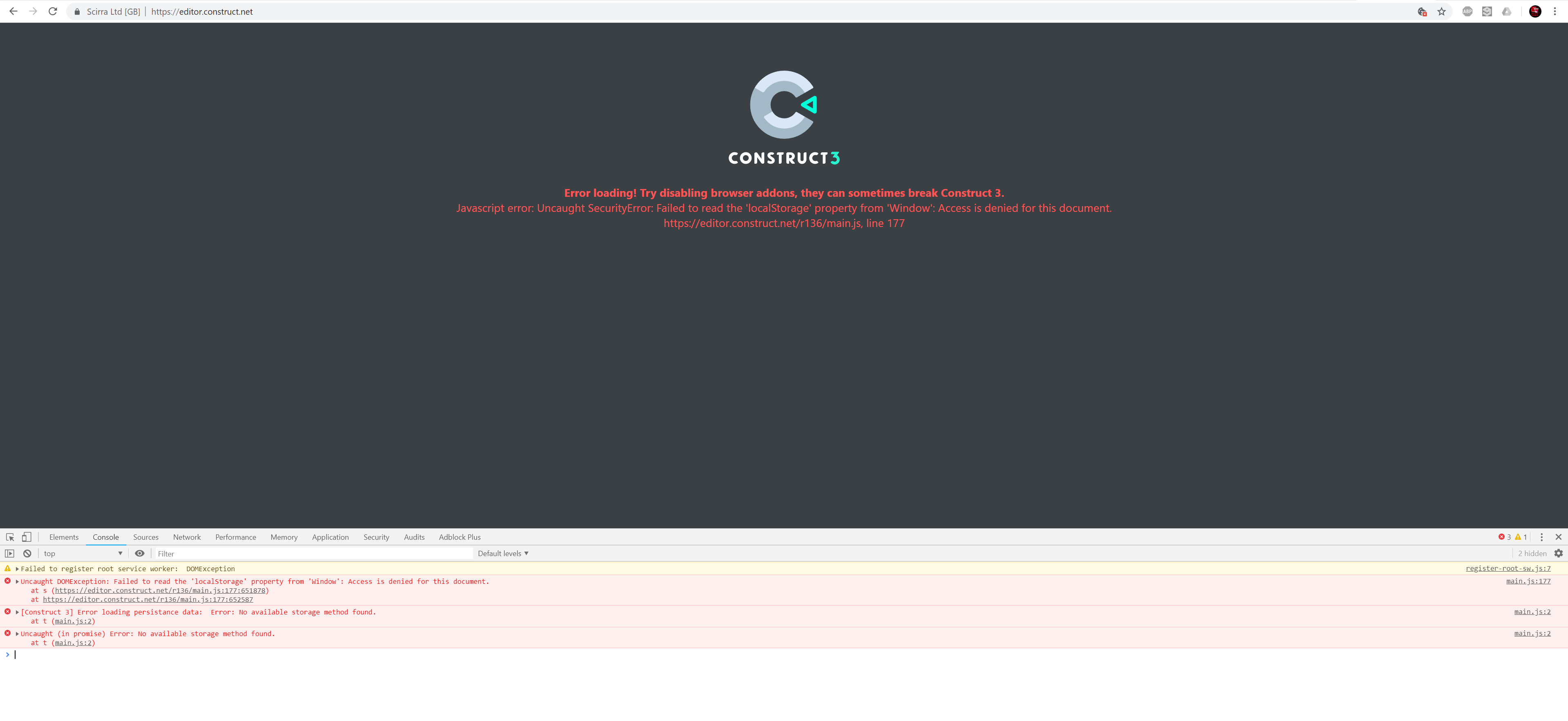 Blocking cookies crashes local storage and the game · Issue #2615 · Scirra/Construct-bugs · GitHub