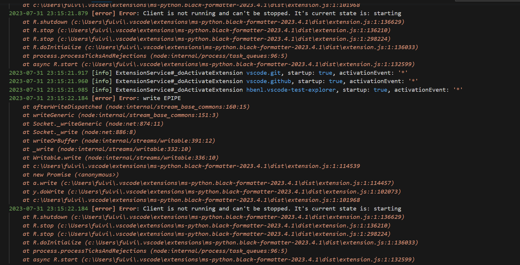 Client Black Formatter: connection to server is erroring. · Issue #280 · microsoft/vscode-black ...