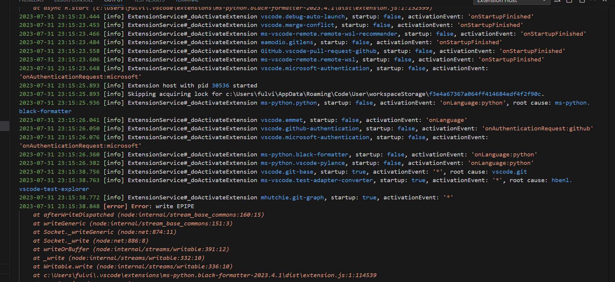 Client Black Formatter: connection to server is erroring. · Issue #280 · microsoft/vscode-black ...