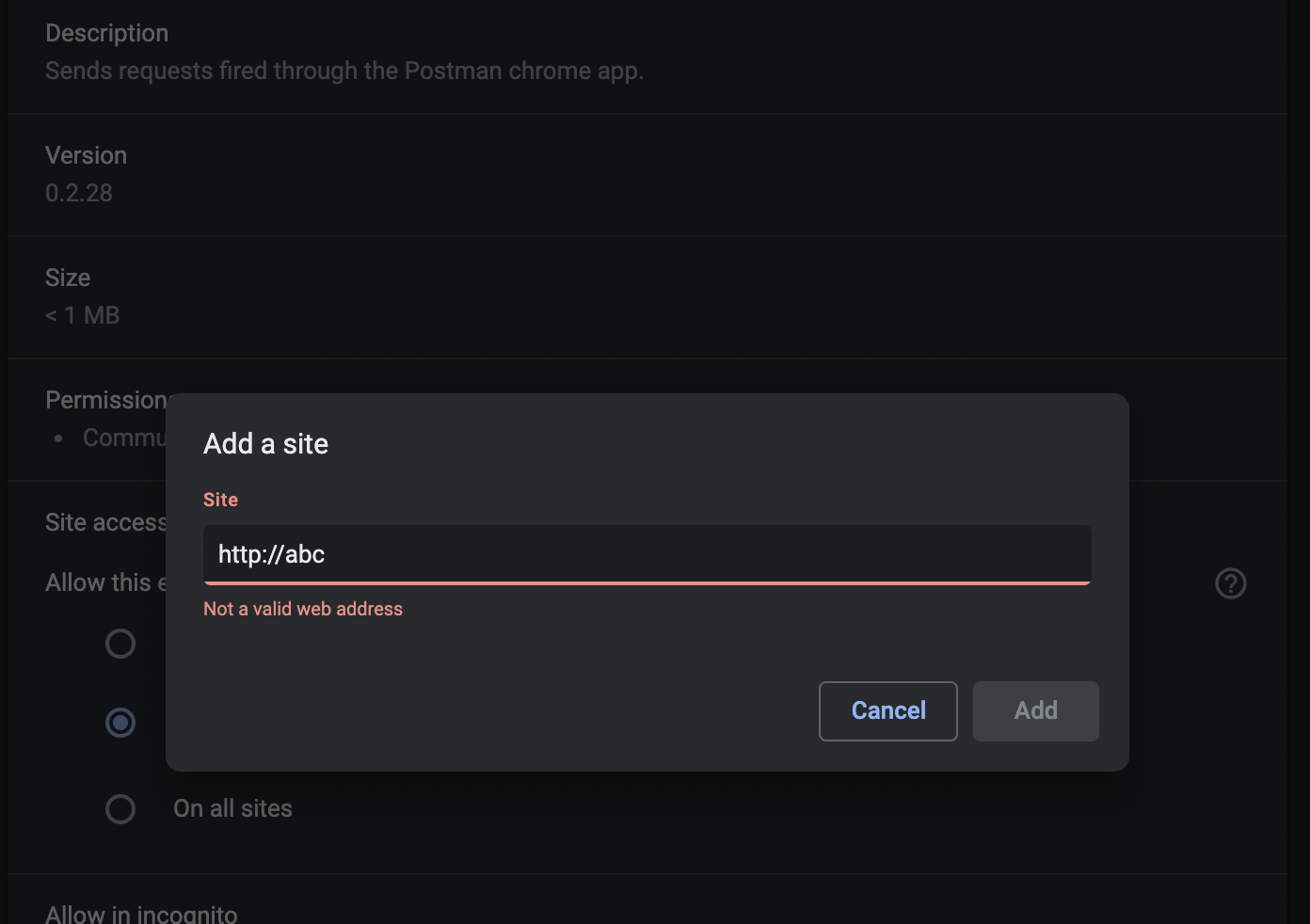 Interceptor > chrome plugin settings > site access denies "simple" site ...