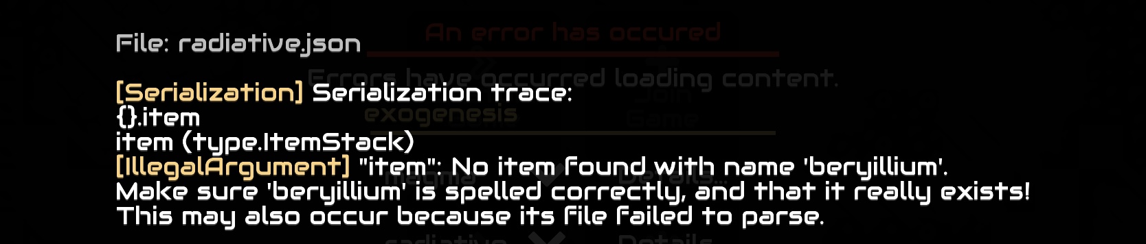 Item/ beryillium doesn't exist but still a requirement · Issue #173 · AureusStratus/ExoGenesis ...