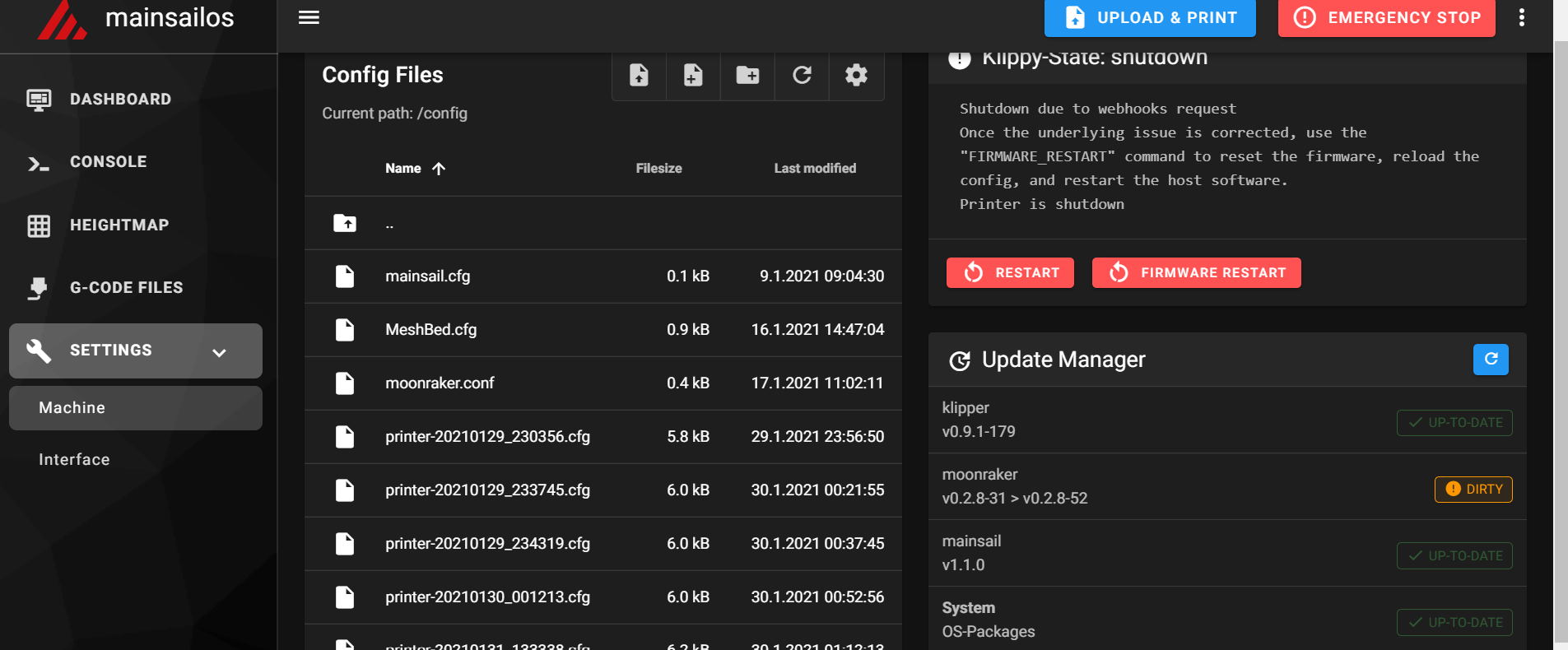update manger / updating Moonraker fails · Issue #181 · mainsail-crew/mainsail · GitHub