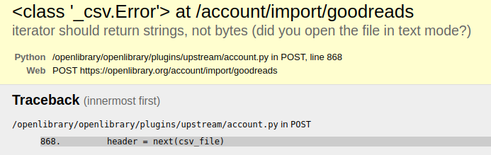 Unable to import csv generated by Goodreads · Issue #4216 ...