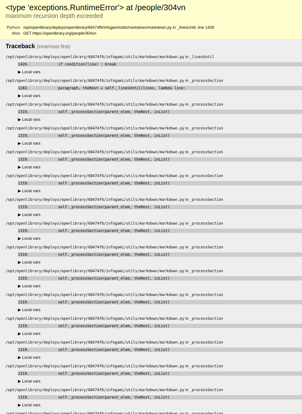 'maximum recursion depth exceeded' on /people/304vn · Issue #3926 ...