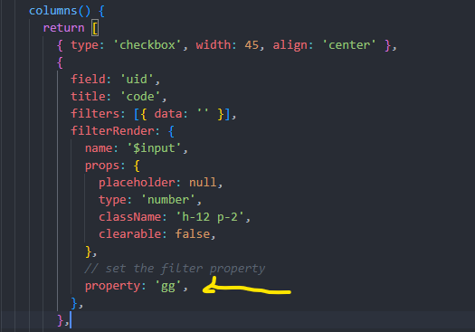 Is their is any way to set the property of the filter · Issue #1950 · x-extends/vxe-table · GitHub