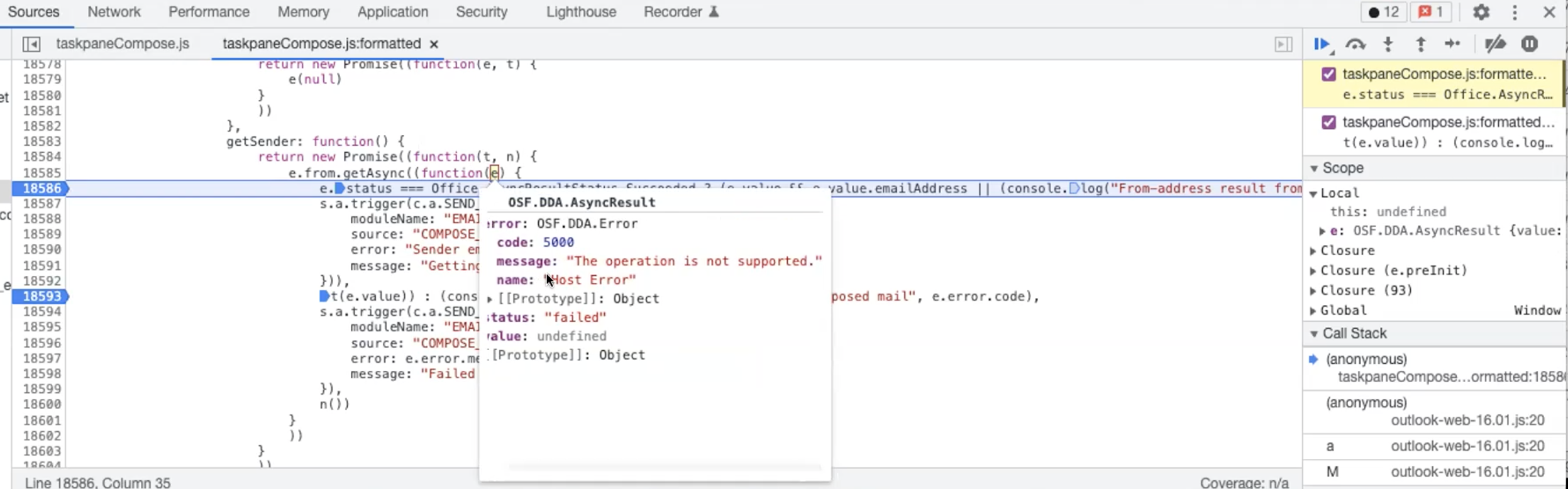 Office.context.mailbox.item.from.getAsync() failing with error codes 5000, 5001 and 5005 · Issue ...