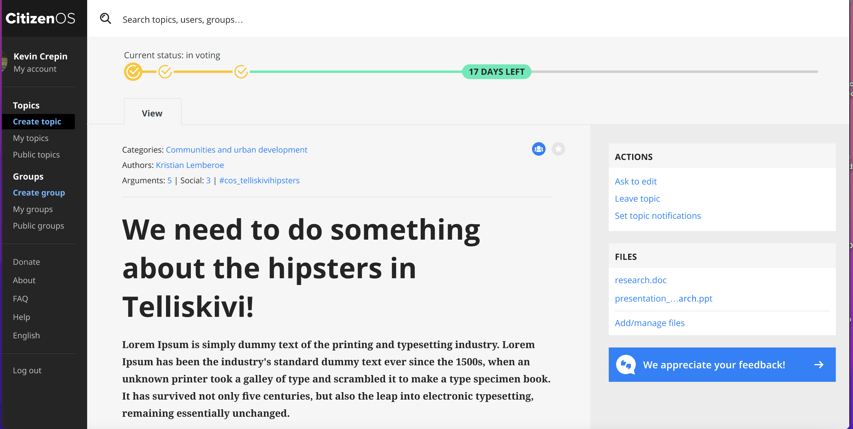 Feedback form for app.citizenos.com · Issue #1074 · citizenos/citizenos-fe · GitHub