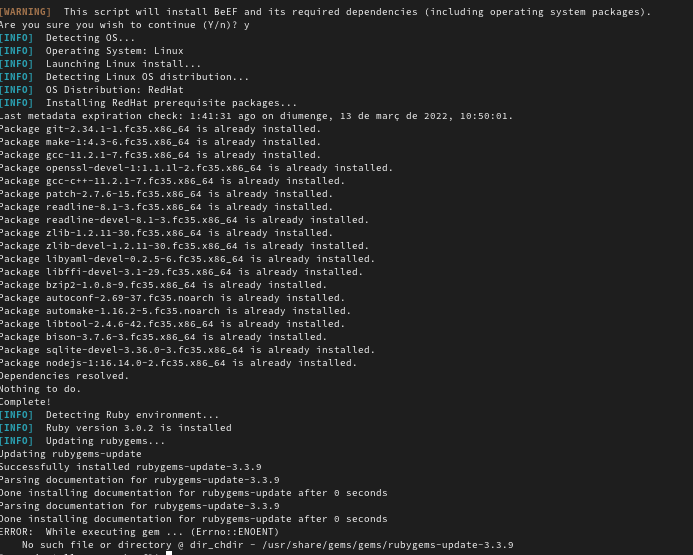 Beef's installation script triggers an error when executed in a Fedora 35 system · Issue #2352 ...