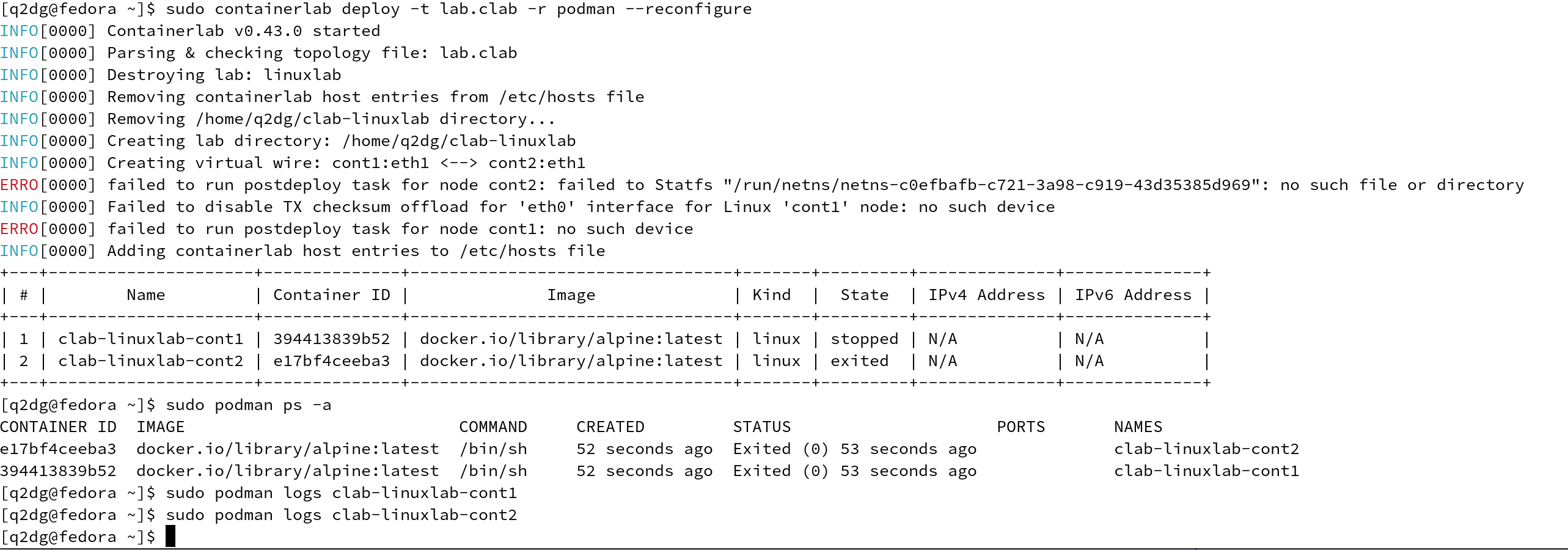 Error when running "linux" containers over Podman · Issue #1483 · srl-labs/containerlab · GitHub