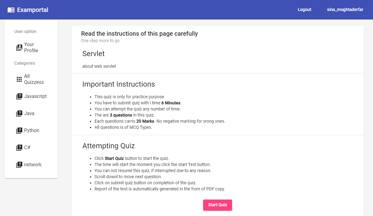 GitHub - sinamoghtaderfar/online-exam-front: About Front-end project online-exam-system written ...