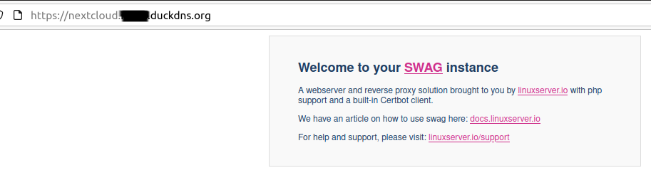 Nexcloud Swag Duckdns Landing On Swag Index Page · Issue 172 · Linuxserverdocker Swag 