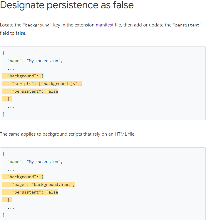 Invalid Information at developer.chrome.com/docs/extensions/mv3/background_migration · Issue ...
