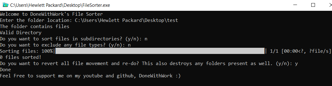 GitHub - DoneWithWork/FileSorter: Automatically sort files into folder of different file types