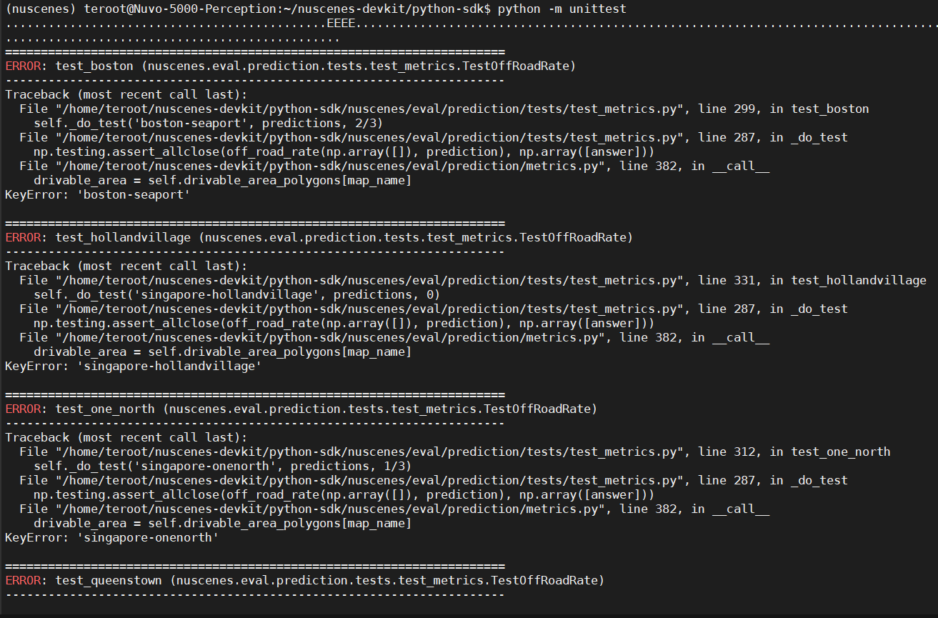 KeyError: 'singapore-onenorth' is resulted upon verifying the nuscenes-devkit installation ...