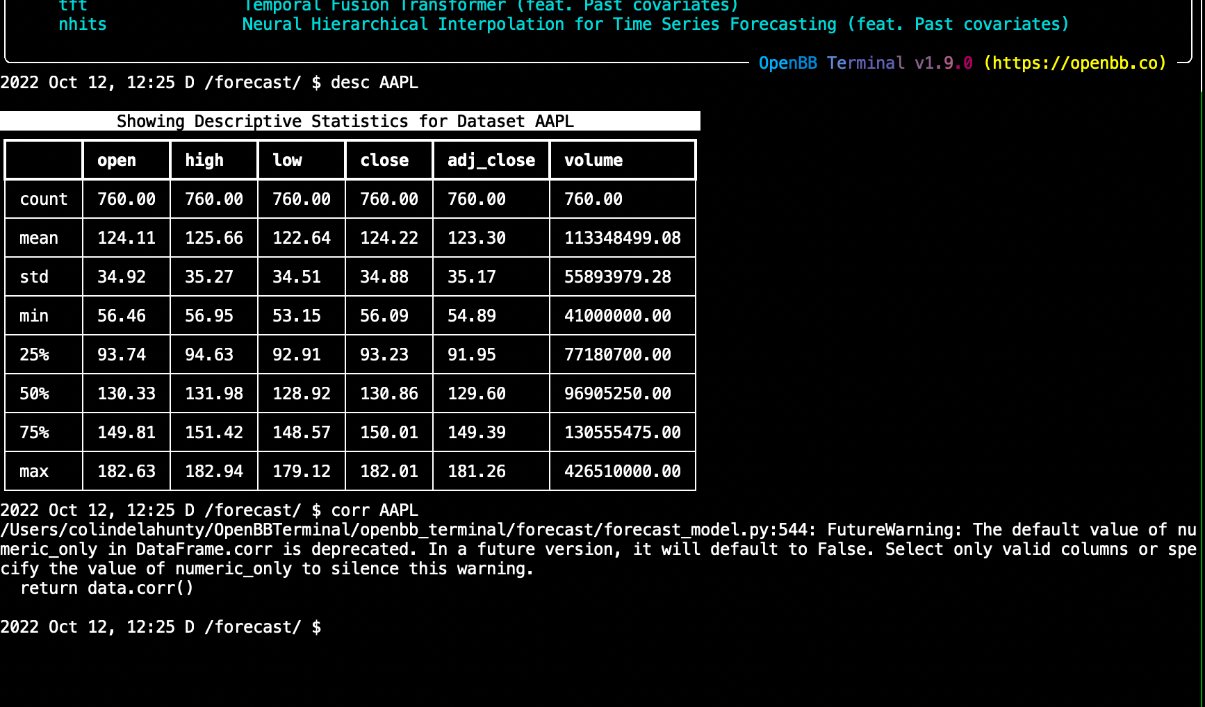 forecast/cor FutureWarning: The default value of numeric_only in DataFrame.corr is deprecated ...