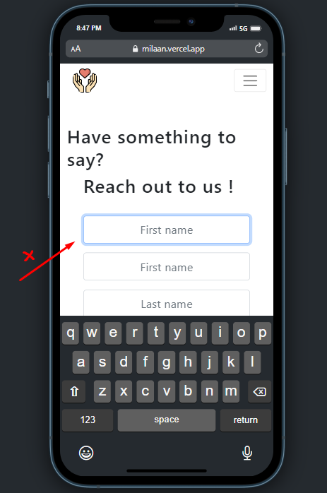 Two repeated input elements for First Name in the contact us mobile ...