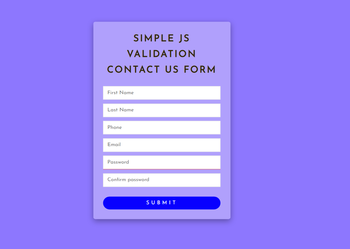 GitHub - Chirag-ahir/JS-Validation-form: This is a simple Contact form ...