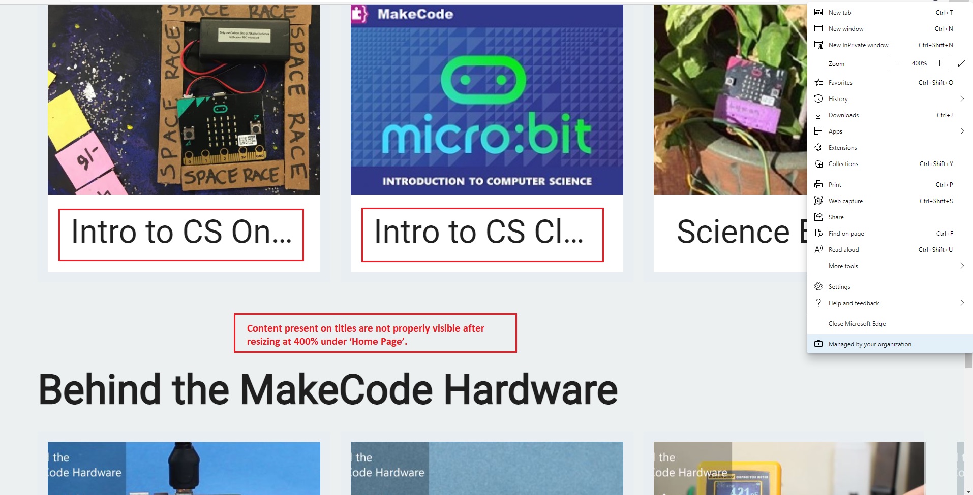 [Visual Requirements – Make Code – Home Page] Content present on titles ...