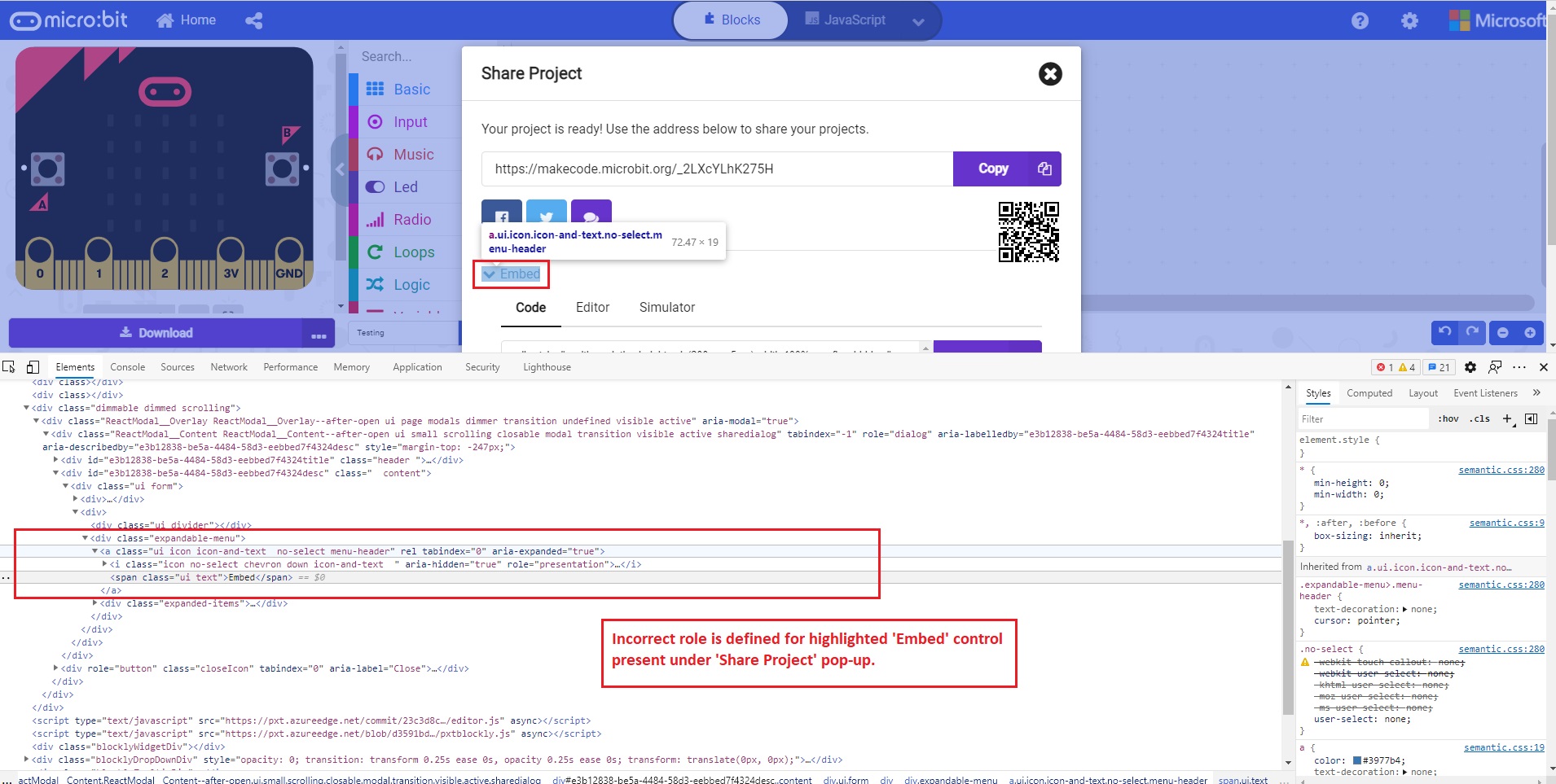 Programmatic Access Make Code Publish Project Incorrect Role Is Defined For Embed Button 