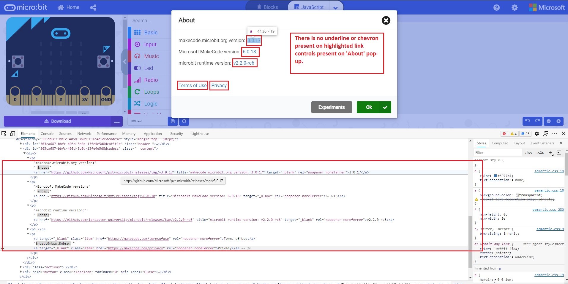 [Usable – Make Code – About] There is no chevron or underline for ...