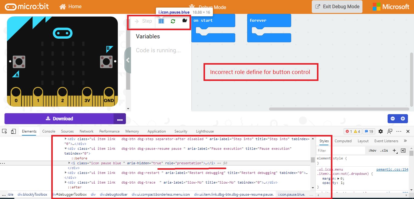 [Programmatic Access – Make Code - Blocks] Incorrect role is defined for 'pause extention, slow ...