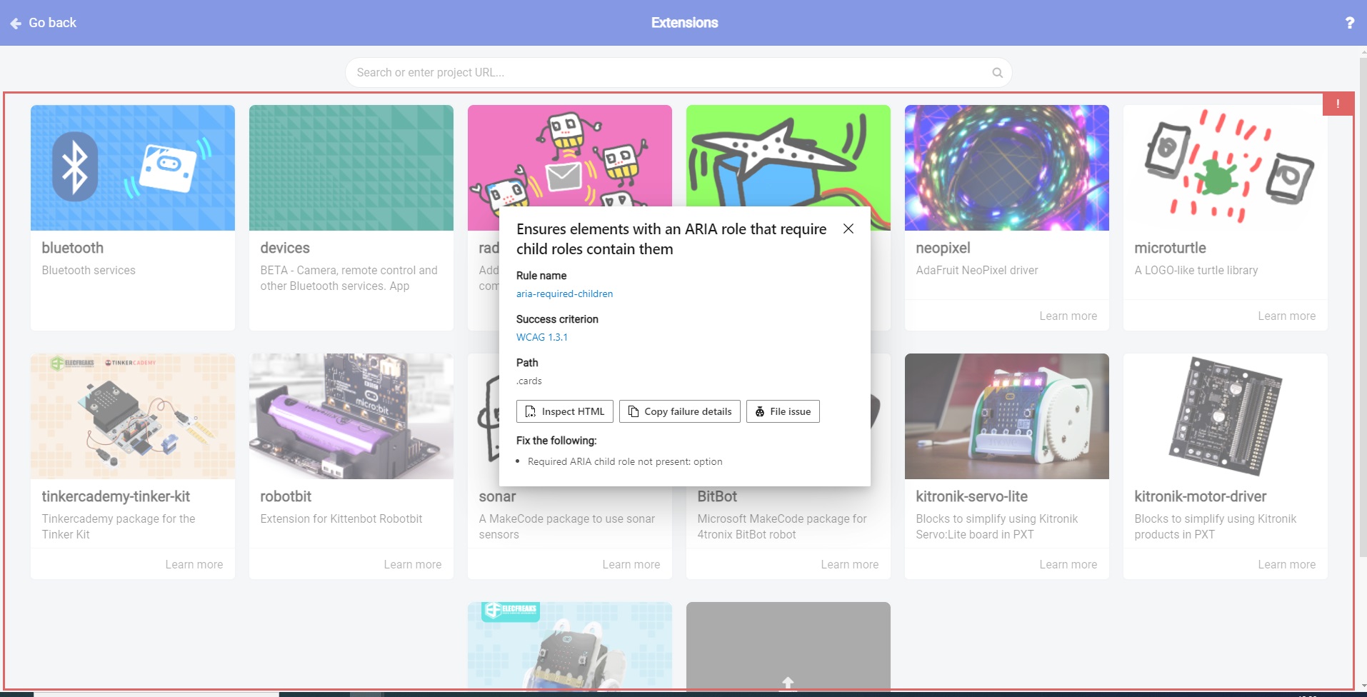 [Programmatic Access – Make Code - Extensions] WCAG 1.3.1: Ensures elements with an ARIA role ...