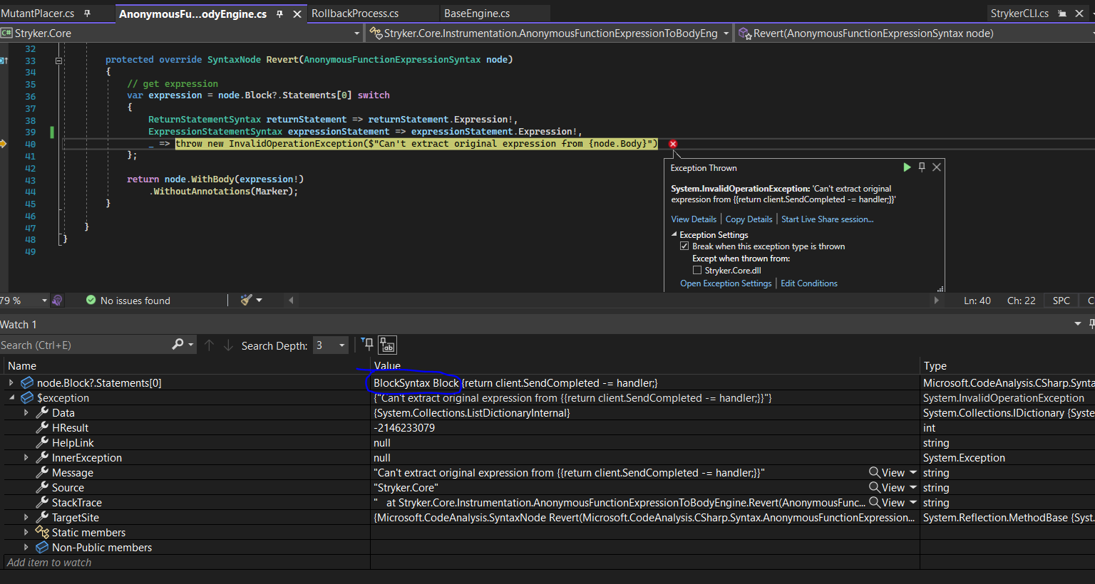 InvalidOperationException: Can't extract original expression when ...